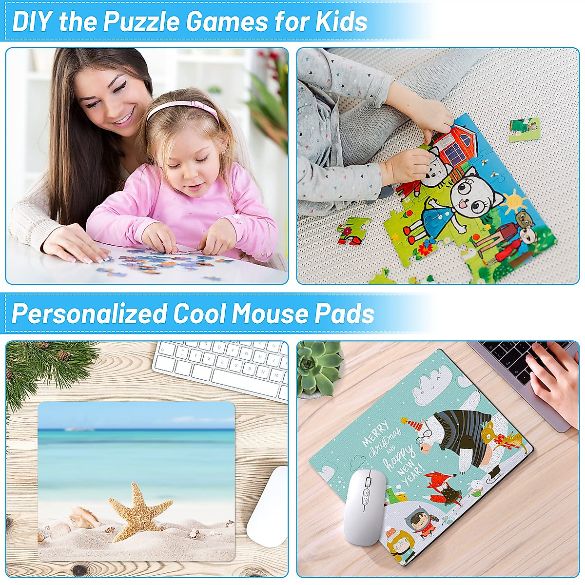 modacraft 82 PCS Sublimation Blanks Products Set, DIY Sublimation Starter Kit with 20 Car Coasters, 12 Keychains, 8 Earrings, 4 Mouse Pads, 3 Pillow Covers, 3 Puzzles