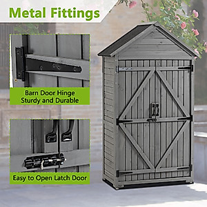 CIPACHO Outdoor Storage Cabinet, Garden Wood Tool Shed, Outside Wooden Closet with Shelves and Latch for Yard, Patio, Deck and Lawn,39.56" L x 22.04" W x 68.89" H (Gray)