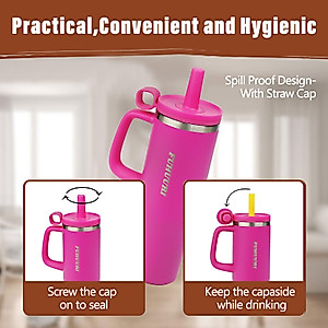 FUHUURI 40oz Stainless Steel Tumbler with Handle,Straw Lid,Double Wall Insulated, Keep Drinks Cold or Hot,Cupholder Friendly (Rose red)