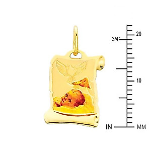 14k REAL Yellow Gold Religious Baptism Enamel Picture Charm Pendant (15 x 10 mm)