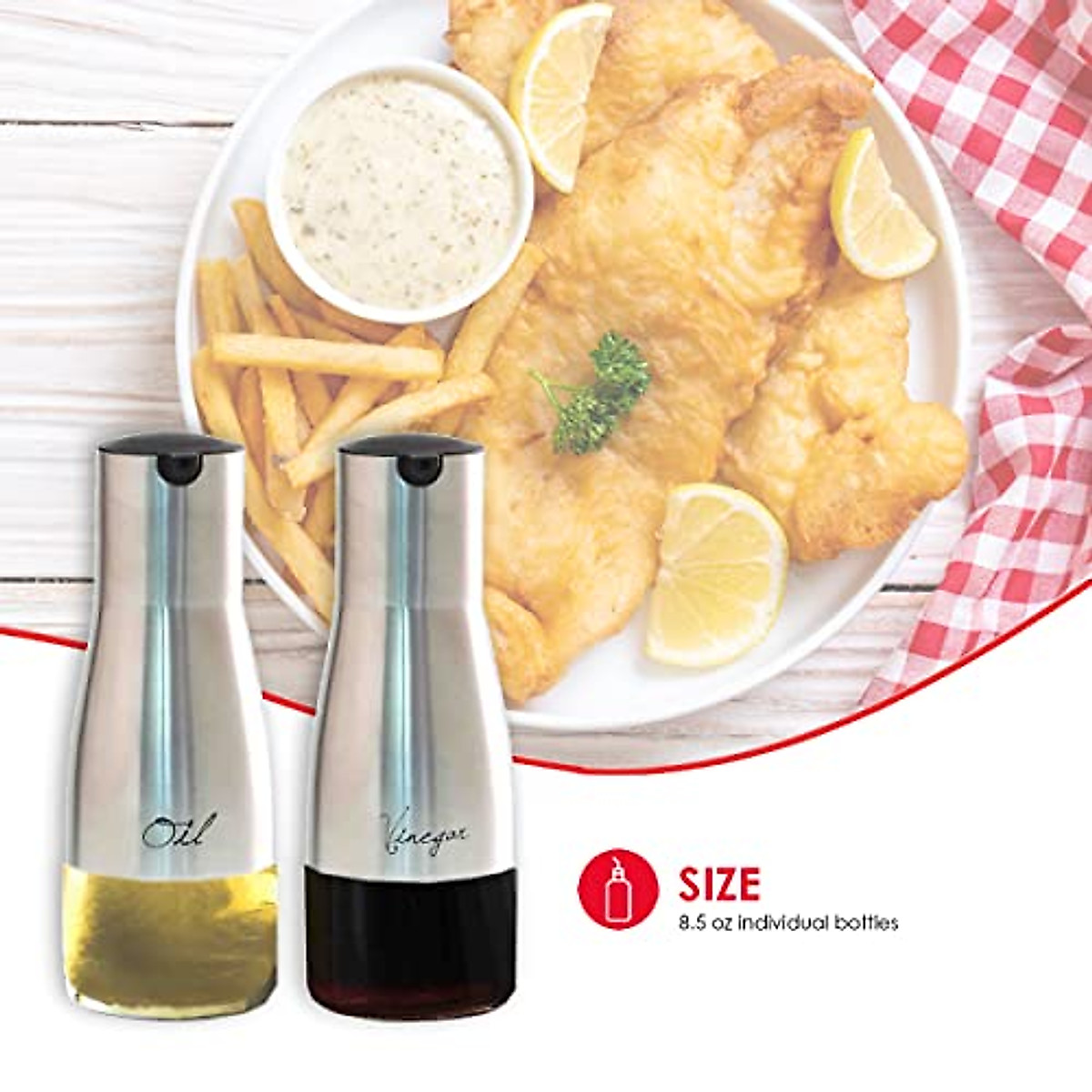 Home Basics 8.5 oz See-Through Glass Base, Silver Oil and Vinegar Jar Set