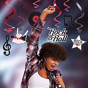 Rock and Roll Themed Birthday Party Decoration Rock Star Foil Swirl Happy Birthday Banner Tassel Paper Garlands Tissue Pom Poms Decor 40pcs Easy Joy