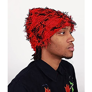 Atakai Balaclava Distressed Knitted Full Face Ski Mask Winter Windproof Neck Warmer for Men Women One Size Fits All, Yeat Inspired (Red Storm)