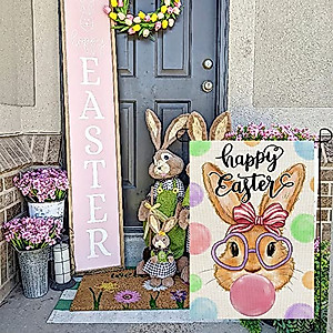 CROWNED BEAUTY Happy Easter Bunny Garden Flag Bubbles 12x18 Inch Double Sided for Outside Burlap Small Yard Holiday Decoration CF703-12