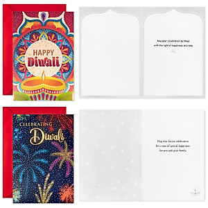 Hallmark Golden Thread Diwali Card Assortment, Happy Diwali (16 Cards with Envelopes)