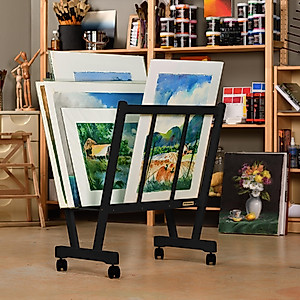 Creative Mark Firenze Wood Large Print Rack with Castors - Perfect for Display of Canvas, Art, Prints, Panels, Posters, Art Gallery Shows, Storage Rack - Black