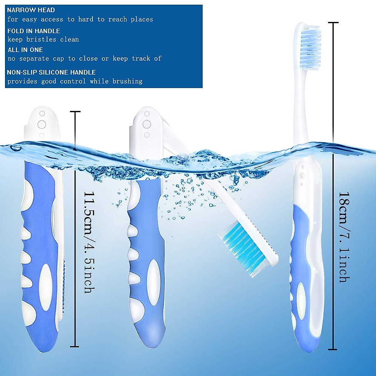 12 PCS Folding Travel Toothbrush Foldable Portable Soft Bristle Toothbrush Travel Toiletries Toothbrush Soft Manual Toothbrush for Sensitive Gums with 2 PCS Travel Folding Hair Brush Comb