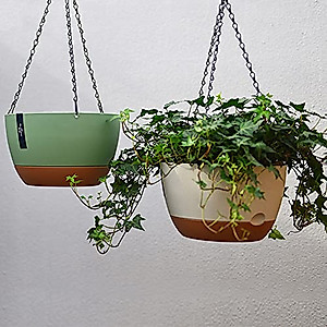 COGINQUS Hanging Planters Set,3pcs Hanging Flower Plant Pot with Drainage Hole,Removable Tray Basket for Indoor Outdoor Garden Herb Succulent Ceiling Wall Window Hanging Planter with Chain