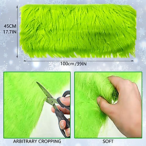 Faux Fur Fabric Christmas Winter Squares Shaggy Fur Fabric Patches Green 18x40 Inch for DIY Craft Hobby Halloween Winter Costume Decoration