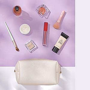 Sohynca PU Leather Cosmetic Bag for Women Minimalism Makeup Bag for Daily Use Portable Storage Purse Small Neat Cosmetic Pouch Water-resistant Toiletry Bag for Travel (Ivory White)