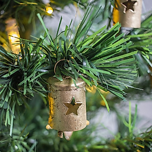 DIYANA IMPEX 12 Vintage Indian Tin Bells Rustic Chime Vintage Jingle Bell Wedding Patio Cow Bells Christmas Tree Crafts Decoration Rounded Top Wind Chime Noah (12, Gold)