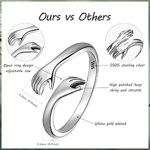 VOROCO 925 Sterling Silver Rings for Women Teen Hug Hand Ring Adjustable Jewelry Gifts for Daughters Mom Sister Wife Friends Grandma