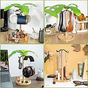 Yanbgaga Banana Holder Wood,Modern Banana Hanger Tree Stand with Bamboo tray for Kitchen&Living room&bathroom Countertop,Iron Banana Hook Stand for Storage Fruit、Earphone、Keys、Trinkets、etc.