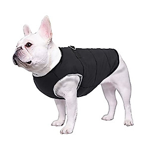 Geyecete Dog Bulldog Clothes Dog Cotton Padded Coat Thick Winter Warm Vest Waistcoat Cold Weather Jacket Clothing for French Bulldog Coat-Black-M