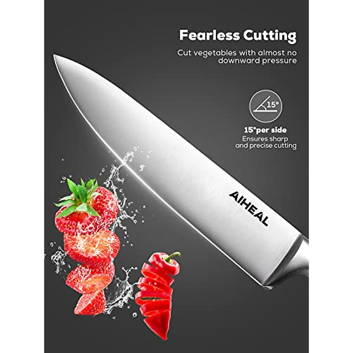 Aiheal Knife Set, 14PCS Stainless Steel Kitchen Knife Set with Clear Knife Holder, No Rust and Super Sharp Cutlery Knife Set in One Piece Design with Knife Sharpener for Kitchen, Serrated Steak Knives
