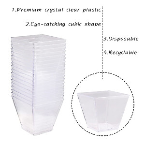 Jizvxe 50 Pack 3.5 Oz Square Dessert Cups,Plastic Clear Dessert Cups,Disposable Tasting Cups Great for Desserts,Appetizers,Mousse