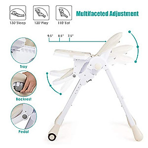 BABY JOY Convertible High Chair for Babies & Toddlers, Height Adjustable, Grow & Go High Chair w/Recline & Footrest, Removable Dishwasher Safe Meal Tray, Portable Baby Dinning Chair w/Wheels (Beige)