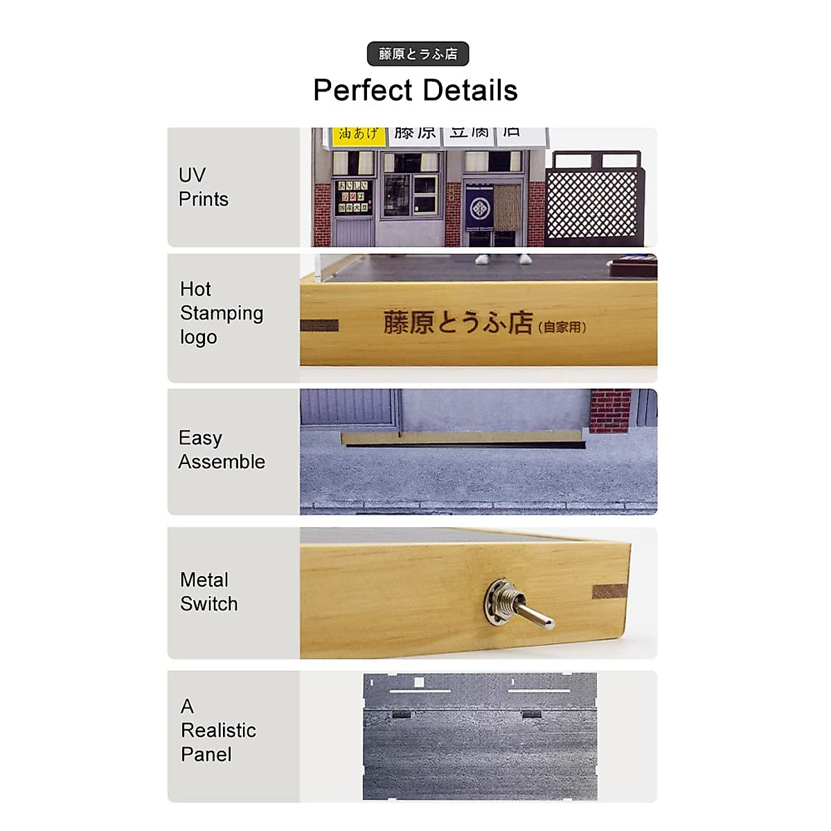 Leauktcnly 1/32 LED Takumi Background Model Car Acrylic Display Case with AE86 Diecast Car Model JDM Car Model Display Box