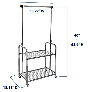 Seville Classics Closet Garment Organizer with Metal Hanging Rod Wardrobe Storage System w/Steel Shelves for Clothes, Shirts, Jackets, Coats, Blankets, Shoes