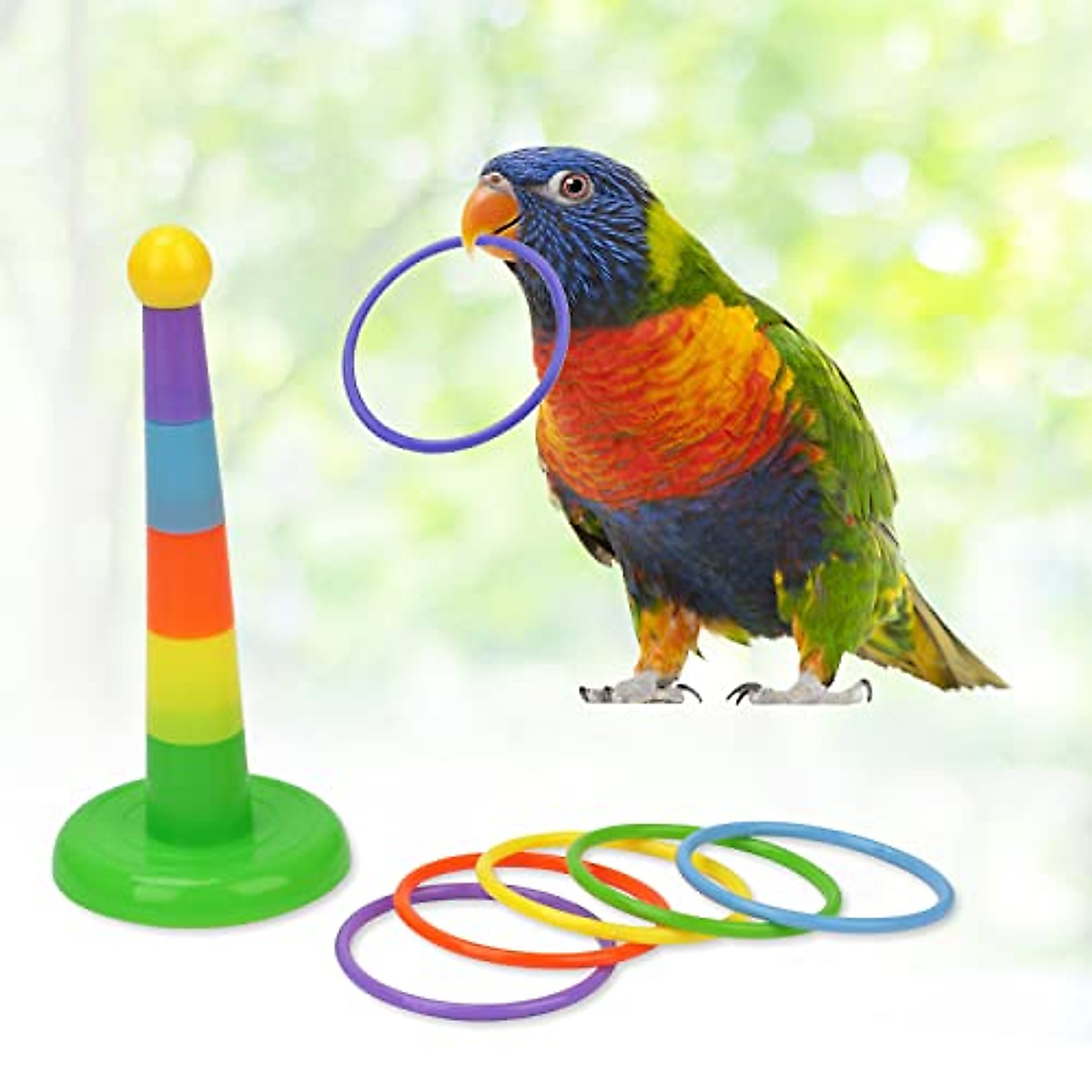 BWOGUE 12PCS Bird Training Toys Parrot Intelligence Toy Mini Sneaker Skateboard Parrot Wooden Block Puzzles Toy Bird Basketball Toy Stacking Rings for Budgie Parakeet Cockatiel Conure Lovebird