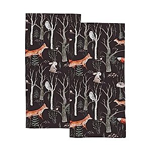 Good Water Absorption Soft Hand Towels 2 Pcs Set - Watercolor Woodland Animals Used Many Occasions Shower Bathroom Kitchen Hotel Gym and Spa 30x15in
