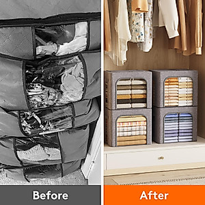 Lifewit Clothes Storage Bins with Metal Frame, Stackable Storage Box, Foldable Clothing Storage Bins with Lids, 40L Storage Bags Fabric Box Organizer with Clear Window＆ Zippers＆ Sturdy Handles 4 Pack