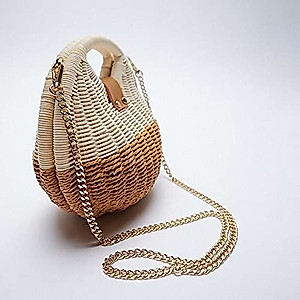 WLTYSM Color Rattan Woven Bag Shell-Shaped Summer Beach Round Straw Woven Tote Chains Purses and Handbags Straw Beach Bag (Color : 1, Size : Natural)