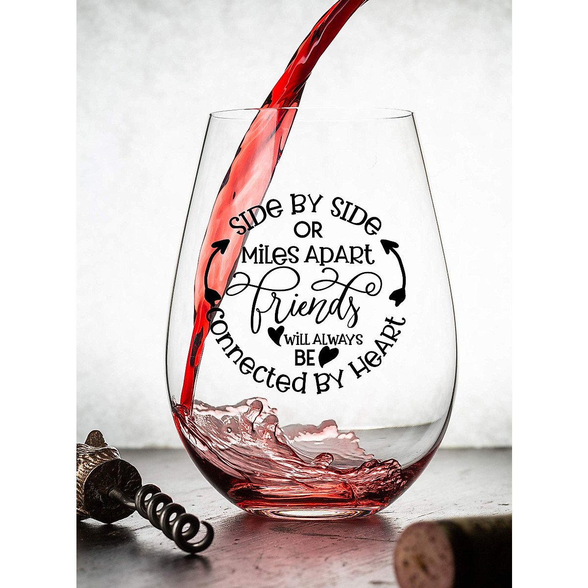 Vivid Ventures Best Friend Wine Glass With Friendship Saying Side By Side Or Miles Apart Best Friend For Women, Sister, Mom, Grandma, Nana, Her