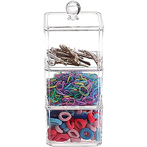 Tecbeauty 3pcs Stackable Bathroom Canisters Hair Ties Accessory Storage Cotton Ball Rounds Pads Organizers Holder, Clear