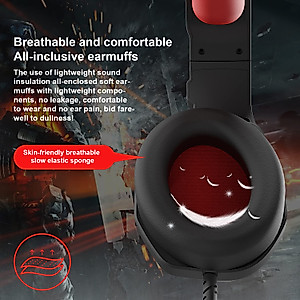 Computer Over-Ear Stereo Surround Sound Headphones Wired with Microphone - MH602X Noise-isolating 3.mm Headsets Gaming Headset with Microphone, volume Control, Bass for Multi-Platforms, Black Red