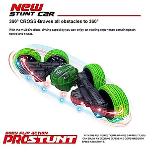 Threeking Small RC Rotating Stunt Cars Flowering Remote Control Car Toys with Lights Double-Sided Driving 360-degree Flips Rotating Car Toy
