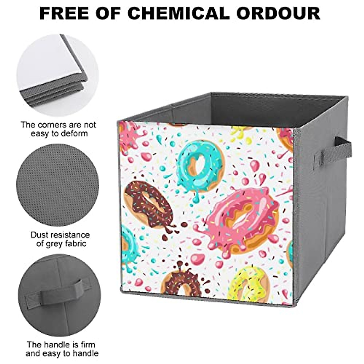 Colorful Donuts Canvas Collapsible Storage Bins Cube Organizer Baskets with Handles for Home Office Car