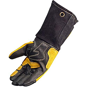 Caiman Premium Top Grain Cowhide Leather MIG/Stick Welder's Glove with Flame Resistant Fleece, Laminated Foam Insulation, Cool-Design, Tuff-Steer, Kevlar, Black/Gold, X-Large (1832-6)