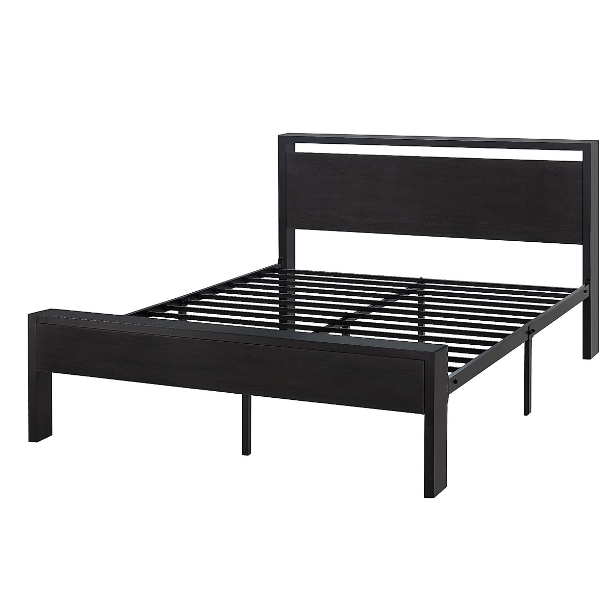 SHA CERLIN 14 Inch Full Size Metal Platform Bed Frame with Wooden Headboard and Footboard, Mattress Foundation, No Box Spring Needed, Large Under Bed Storage, Non-Slip Without Noise, Black Oak