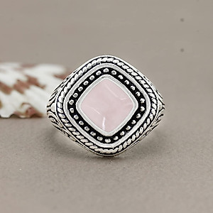 1.90Cts Natural Rose Quartz 925 Silver Plated Solitaire Ring Size 9 For Women, Pink Stone January Birthstone Ring Jewelry