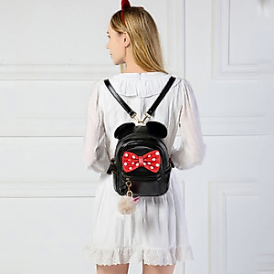 Sunwel Fashion Girls Mini Backpack Purse Mouse Ear Polka-dot Sequin Bow Convertible Backpack to Crossbody Bag for Women (black polkadot bow, W8.7 x H10)