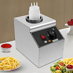 SAHUANIYE 110V Electric Cheese Sauce Warmer Chocolate Sauce Warmer Toppings Bottle,Commercial Hot Caramel Sauce Dispenser,Sauce Bottle Warmer with 1 Bottles,for Heating Curry/Butter/Hot Fudge