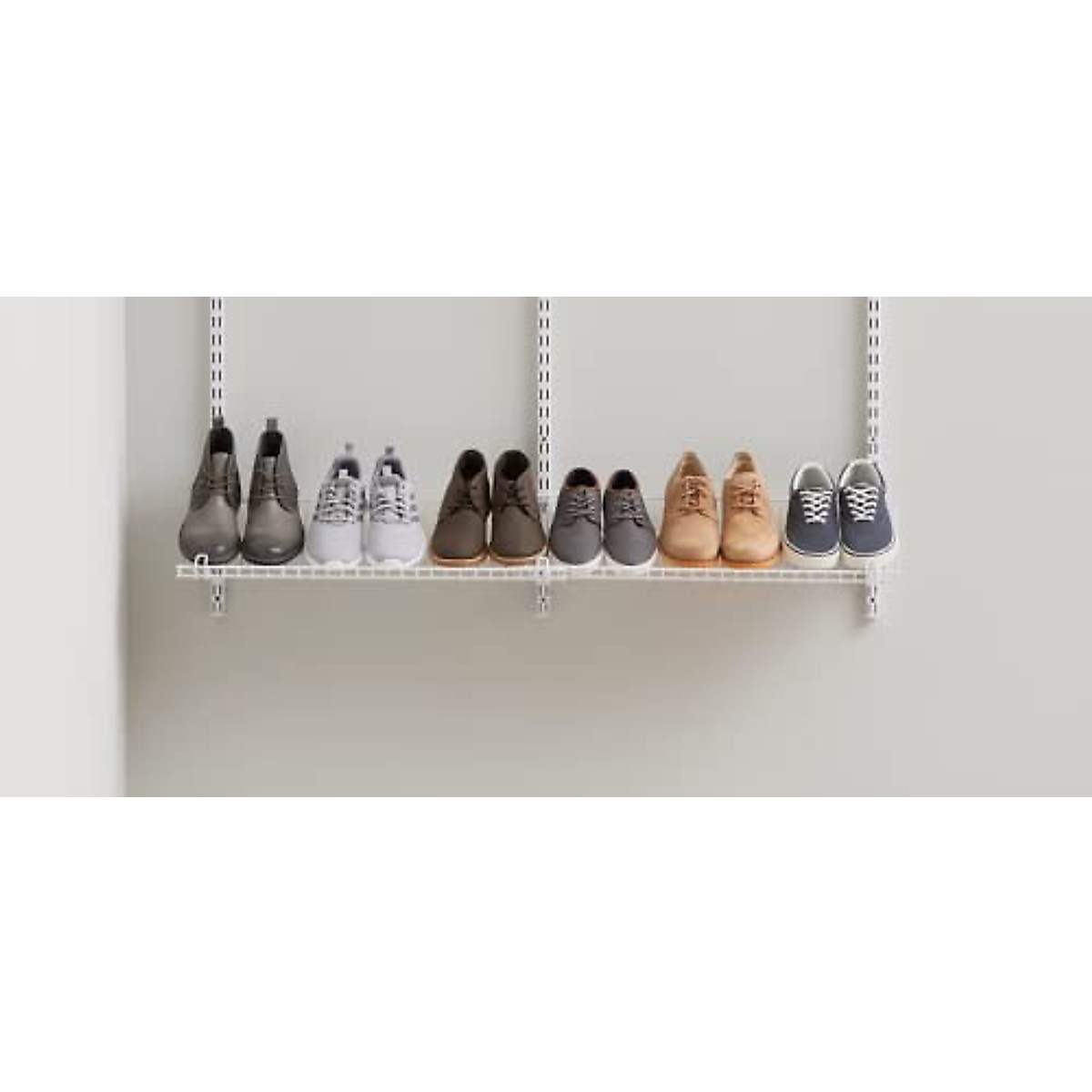 Rubbermaid Customizable Wall Mount Shoe Shelf, White, for Home/House/Closet/Laundry/Linen Organization