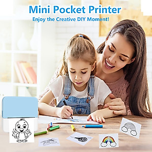 PRINHSJI Sticker Printer,Mini Thermal Printer,Inkless Pocket Printer Maker, Compatible with iOS + Android for Learning Assistance,Study Notes,Memo,Fun,Work,Journal, Kids Women Girls Gift(Pink)