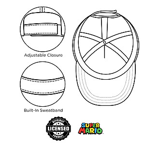 Nintendo Boys Baseball Cap, Super Mario Adjustable Kids Hat for Ages 4-7 Red/Black