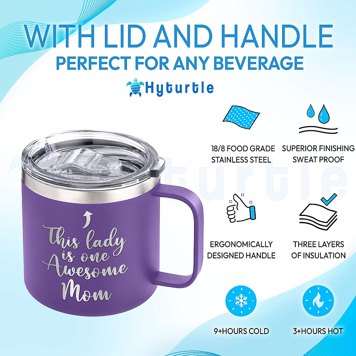 Hyturtle This Lady is One Awesome Mom Coffee Purple Mug/Tumbler 14oz Gift For Women, Mothers Day Gifts For Mom From Daughter, Son, Kids - Birthday, Christmas Gift Ideas For Mom, Her