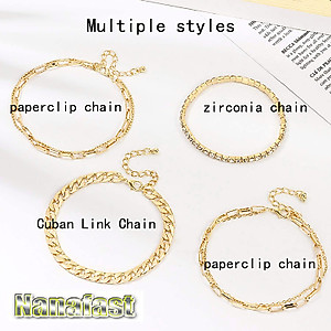 Nanafast 4-6PCS Ankle Bracelets Set for Women Gold Boho Beach Anklet Chain Adjustable Foot Jewelry Extremely Simple Style-4PCS