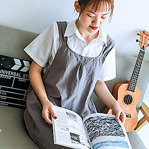 NEWGEM Japanese Linen Cross Back Kitchen Cooking Aprons for Women with Pockets Cute for Baking Painting Gardening Cleaning Gray