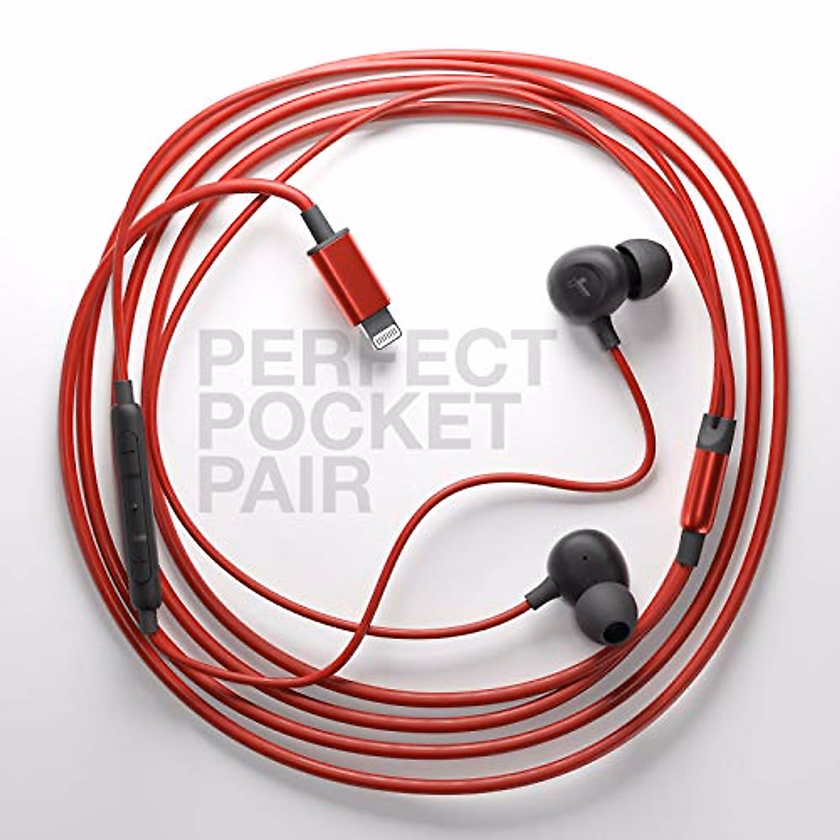 Thore iPhone 13/14 Earphones (V60) Wired in Ear Lightning Earbuds (Apple MFi Certified) Headphones with Microphone/Remote for iPhone 12/11/Pro Max/Xr/Xs Max/X/8/7 - Red