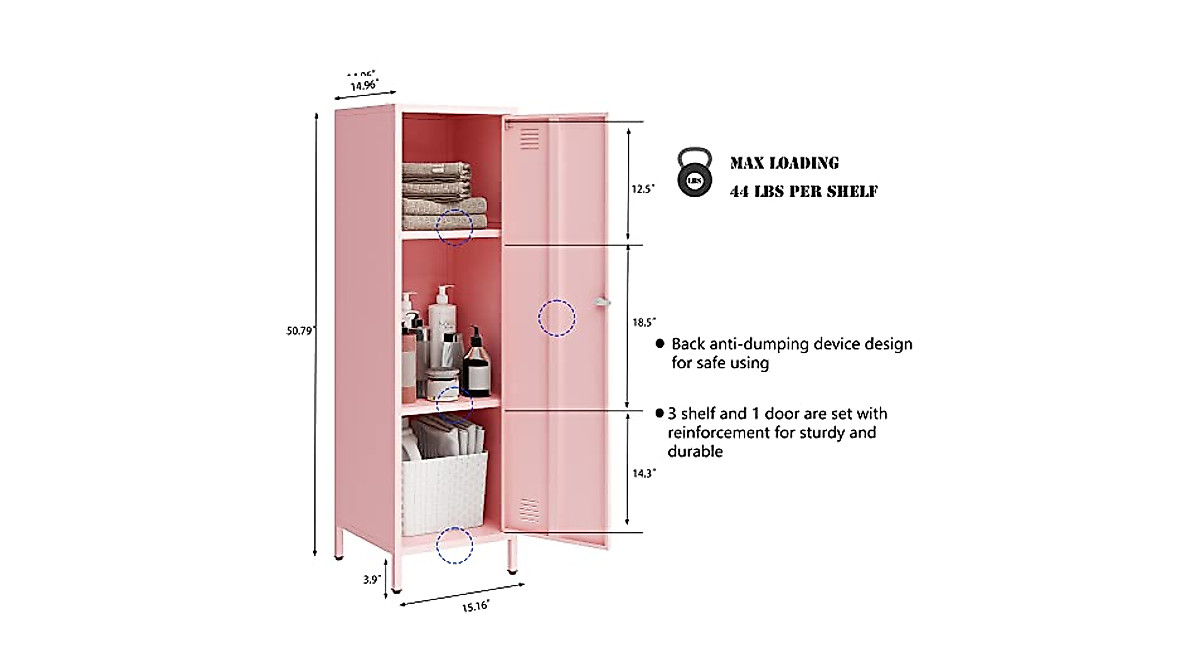 MIOCASA Pink Metal Locker Cabinet - Secure Storage Solution
