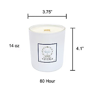 VAVERA Luxury Gardenia Bouquet Long Burning Wood Wick Natural Soy Luxury Candles (14oz Matt White Jar) transforms Any Space. Hand-Made in The USA. Fresh Gardenia is The Elegant Addition to Your Home.