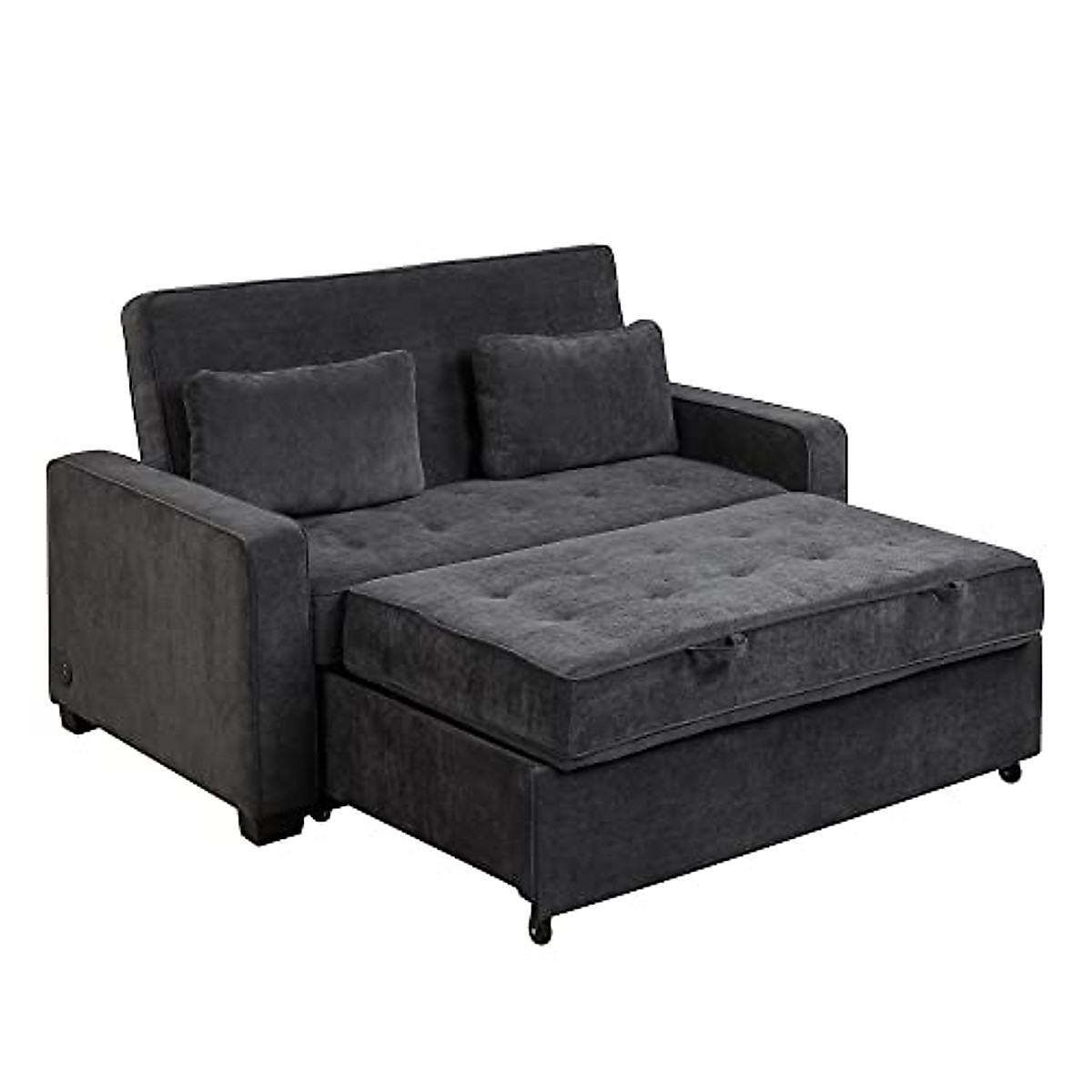 YUNLife&Home 65.7" Convertible Pull Out Sleeper Sofa Bed,Adjustable Loveseat Armchair Single Couch Chair with USB Port 2 Pillows for Living Room Apartment Small Space Furniture Set, Black