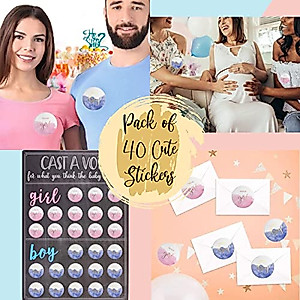 Gender Reveal Confetti Powder Cannon - 4 Blue/Gold Poppers - Gender Reveal Party Supplies - Smoke Powder & Confetti Sticks - Gender Reveal Stickers 40 pcs (20 Girl 20 Boy)