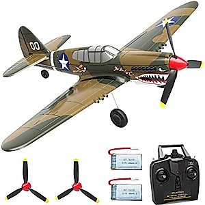 FLYCOLOR Volantexrc P40 Fighter RC Airplane 2.4Ghz 4CH Remote Control Aircraft Ready to Fly 761-13 Radio Controlled Plane for Beginners with Xpilot Stabilization System RTF