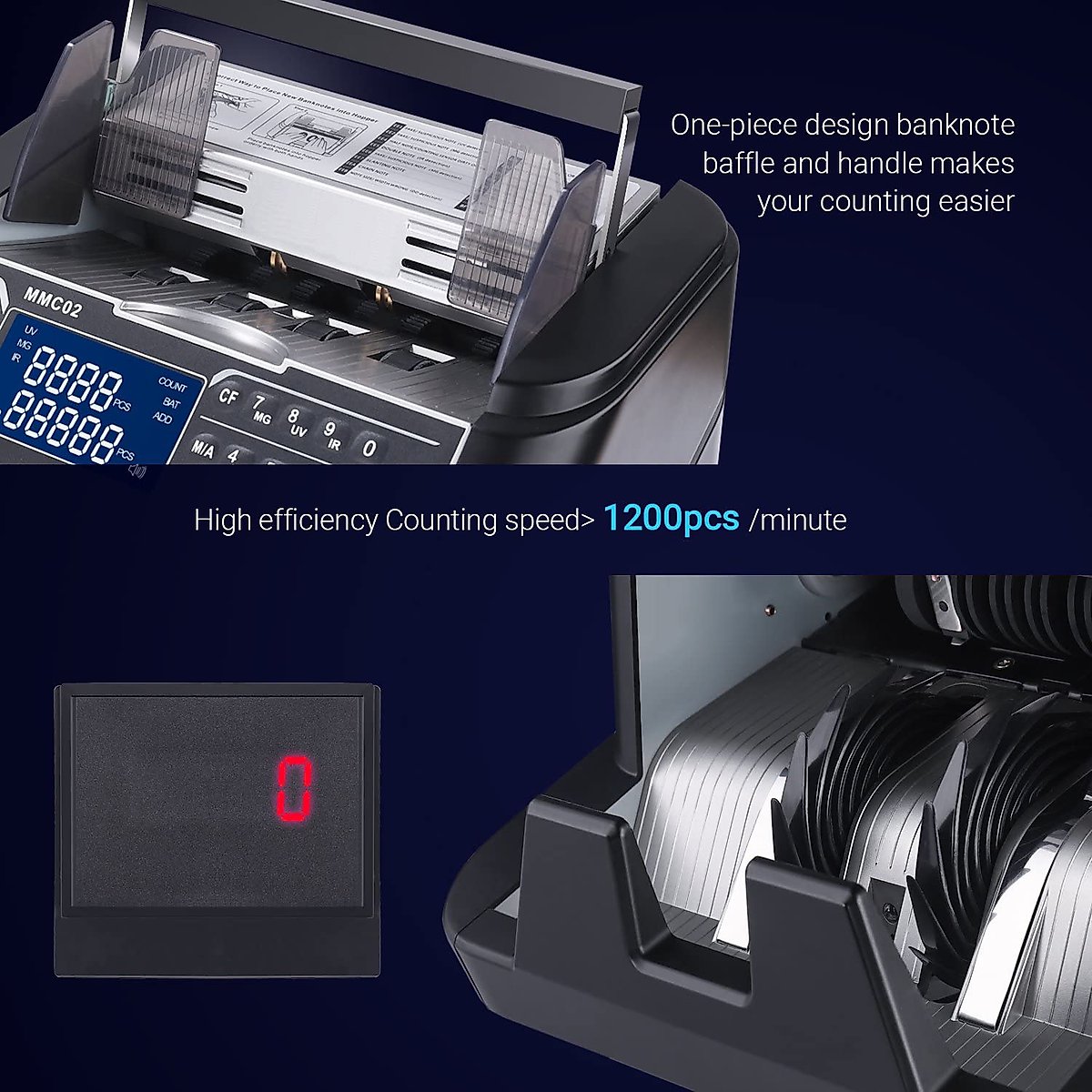 Money Counter with UV/MG/IR/DBL/HLF/CHN Counterfeit Detection - USA/EUR Business Grade with LED Display/Add/Batch Modes,1,000 Bills/Min-No Count Amounts
